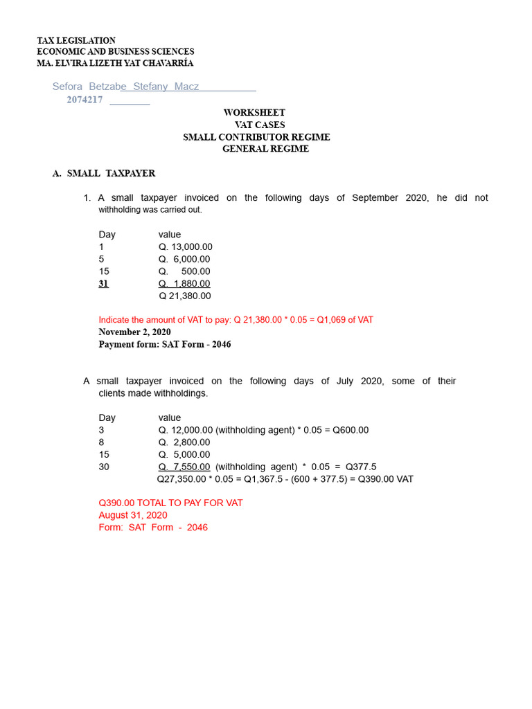 VAT Calculation for Small Taxpayers | PDF | Value Added Tax | Taxpayer
