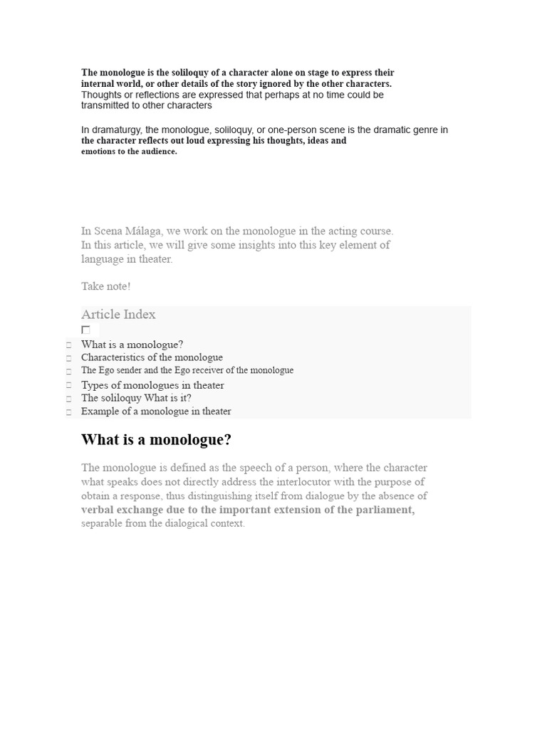 Understanding Monologues in Theater | PDF | Monologue | Psychological ...