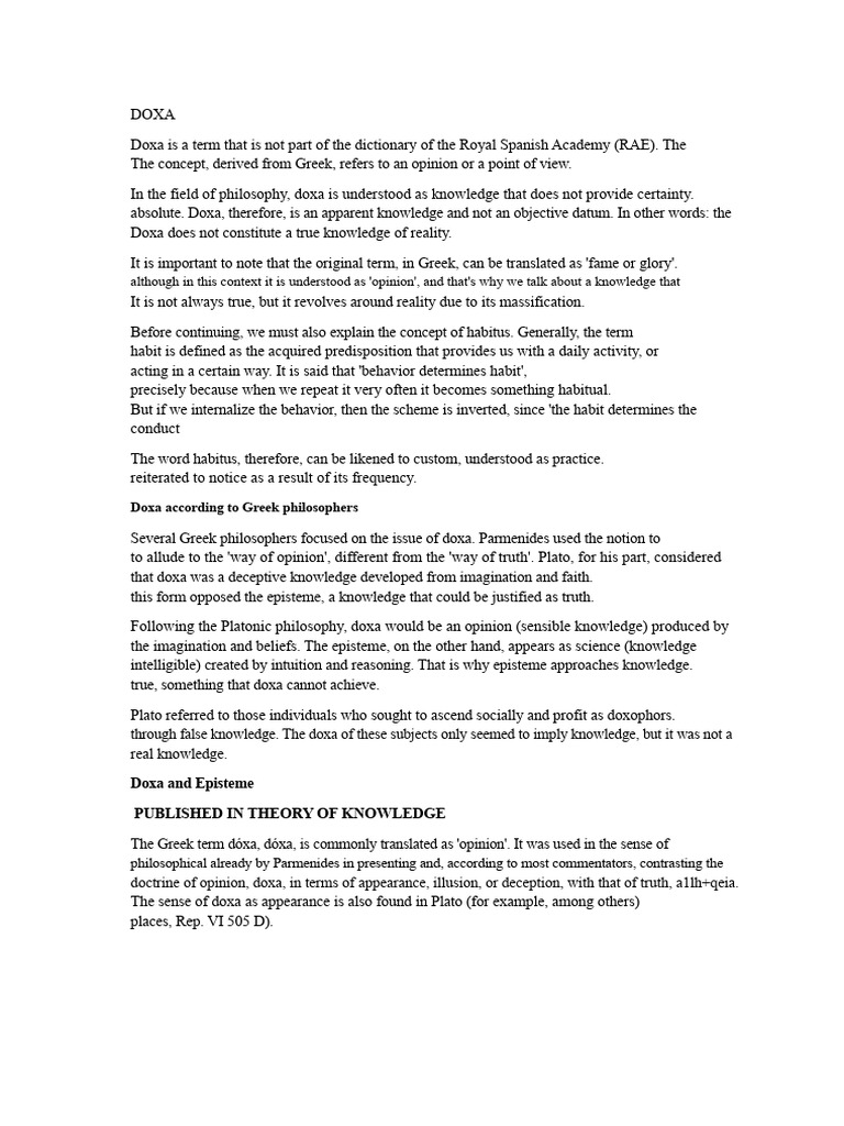 Doxa and Episteme | PDF | Methodology | Knowledge
