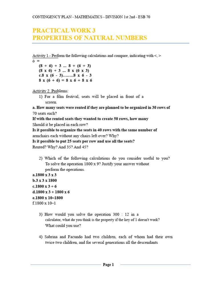 Practical Work 3. Properties of Natural Numbers | PDF | Elementary ...