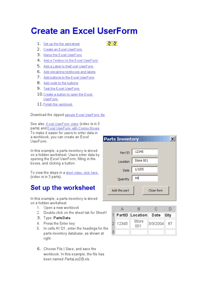 Create an Excel UserForm Guide | PDF | Button (Computing) | Microsoft Excel