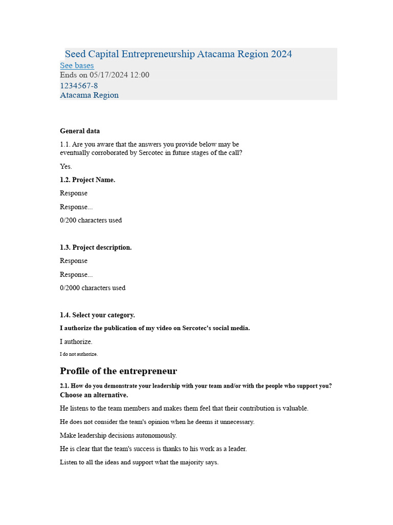 Seed Capital Application Form | PDF | Employment | Entrepreneurship