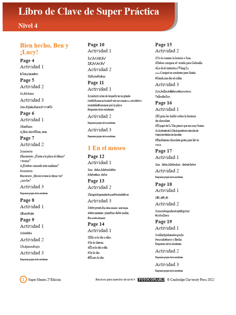 SM2ed Super Practice Book L4 Clave de Respuestas | PDF