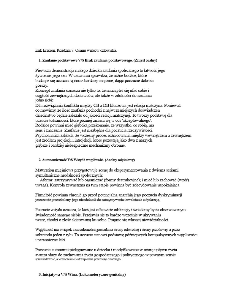 Rozdział 7: Osiem Wieków Człowieka Erik Erikson STRESZCZENIE | PDF