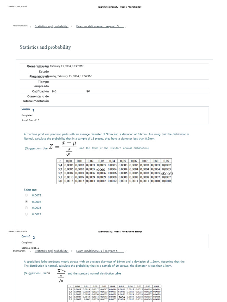 Exam Modality - Week 5 - Review of The Attempt | PDF | Standard Deviation | Sampling (Statistics)