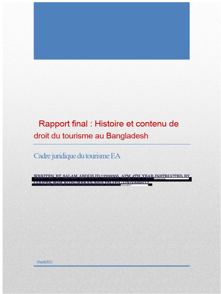 Droit du tourisme au Bangladesh : Historique et cadre | PDF | Tourisme ...
