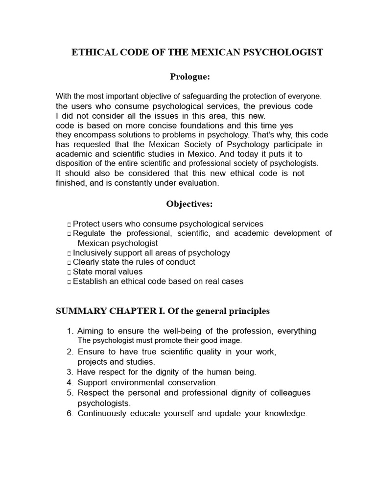 Summary of The Mexican Ethical Code | PDF | Psychology | Psychologist