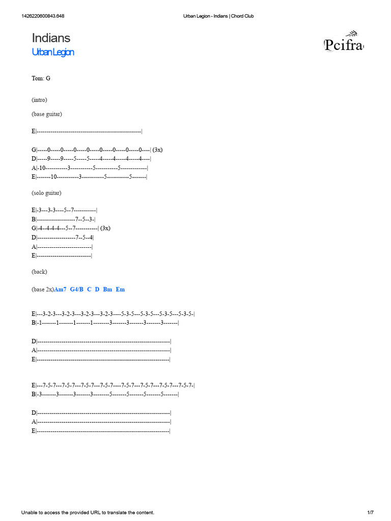 Urban Legion - Indians Chords | PDF