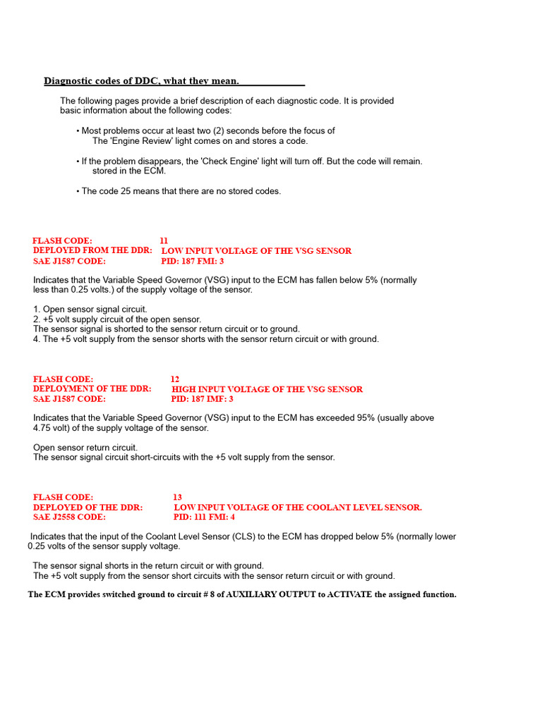 DDC Diagnostic Codes Overview | PDF | Sensor | Horsepower