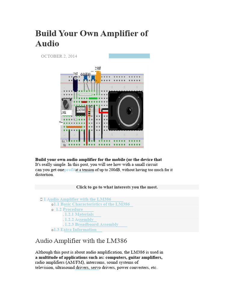 Build Your Own Audio Amplifier Guide | PDF | Amplifier | Capacitor