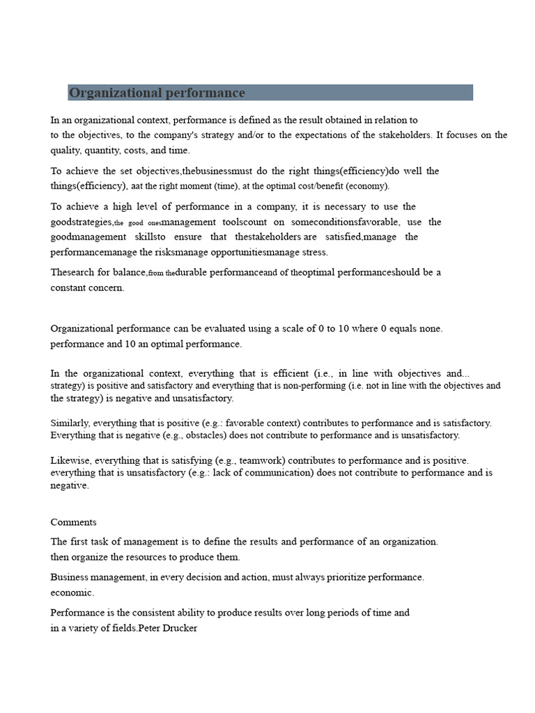 Organizational Performance | PDF | Evaluation | Performance Appraisal