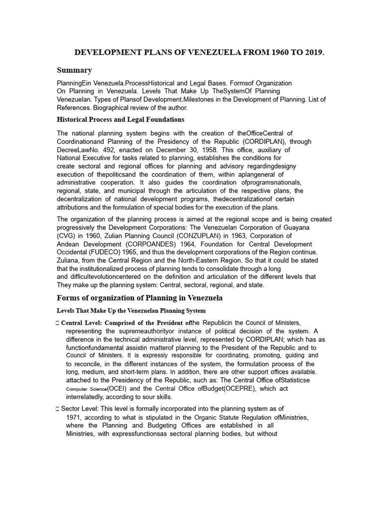 Development Plans of Venezuela From 1959 To 2019 | PDF | Venezuela ...