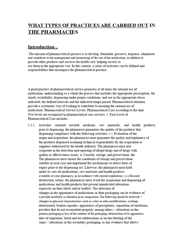 What Types of Practices Are Carried Out in Pharmacies? | PDF | Pharmacy ...