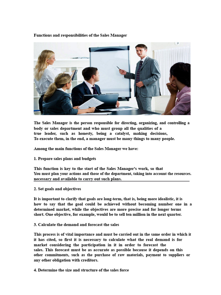 Functions and Responsibilities of The Sales Manager | PDF | Sales ...
