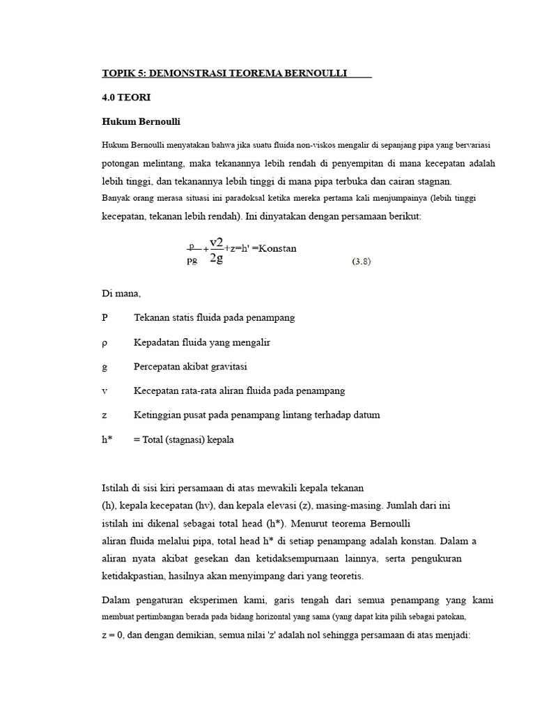 Laporan Lab Demonstrasi Teorema Bernoulli | PDF