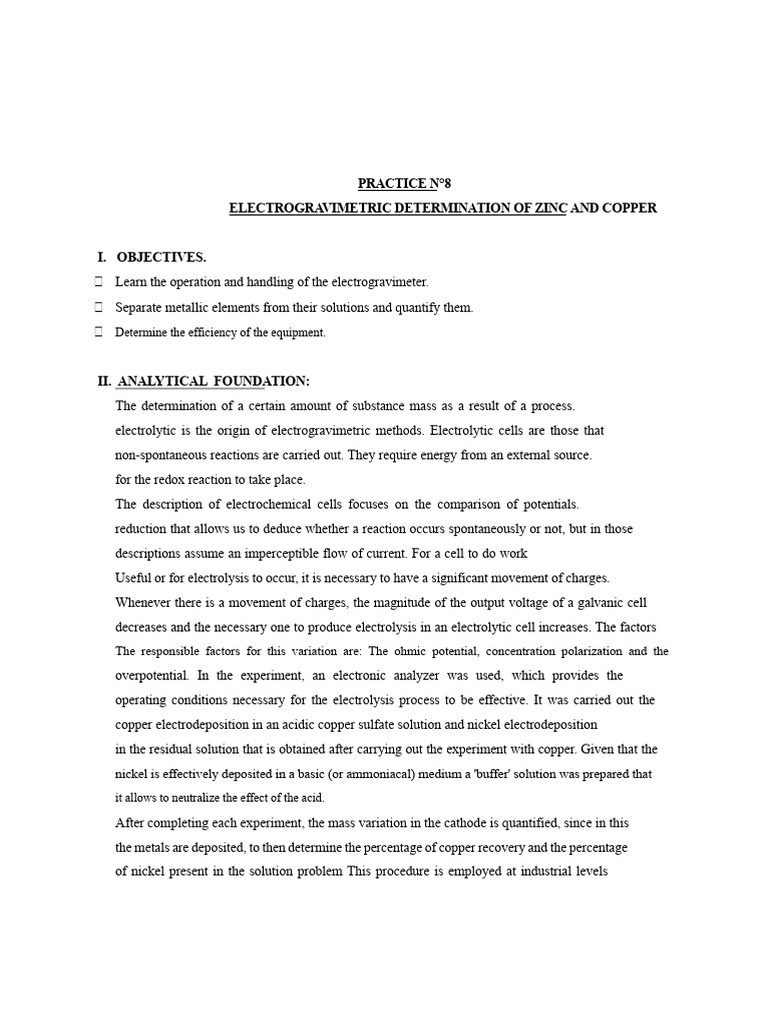 Electrogravimetric Determination of Zinc and Copper | PDF | Anode ...
