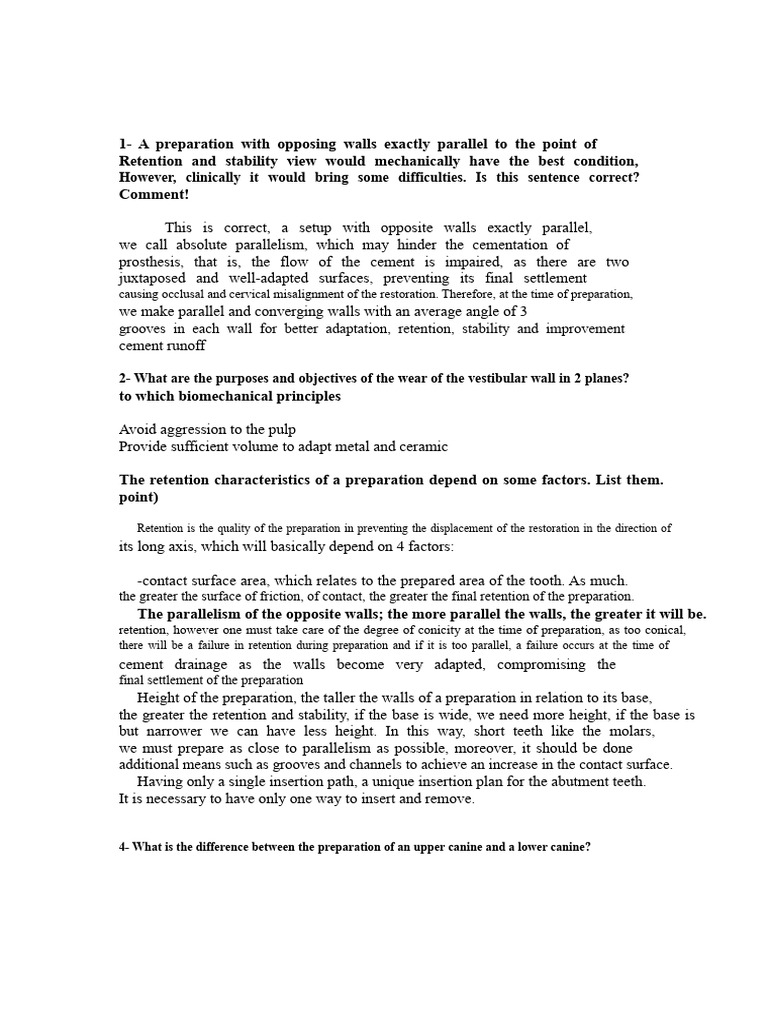 Fixed Prosthesis Questions | PDF | Dental Anatomy | Mouth