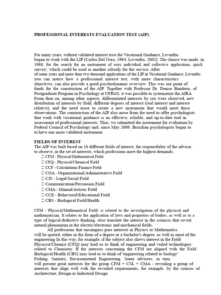 Professional Interests Assessment Test (Aip) | PDF | Linguistics ...