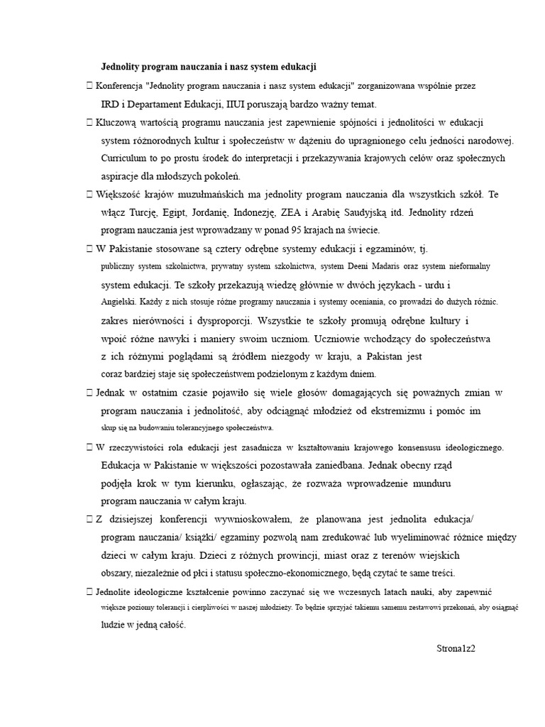 Jednolity Program Nauczania | PDF