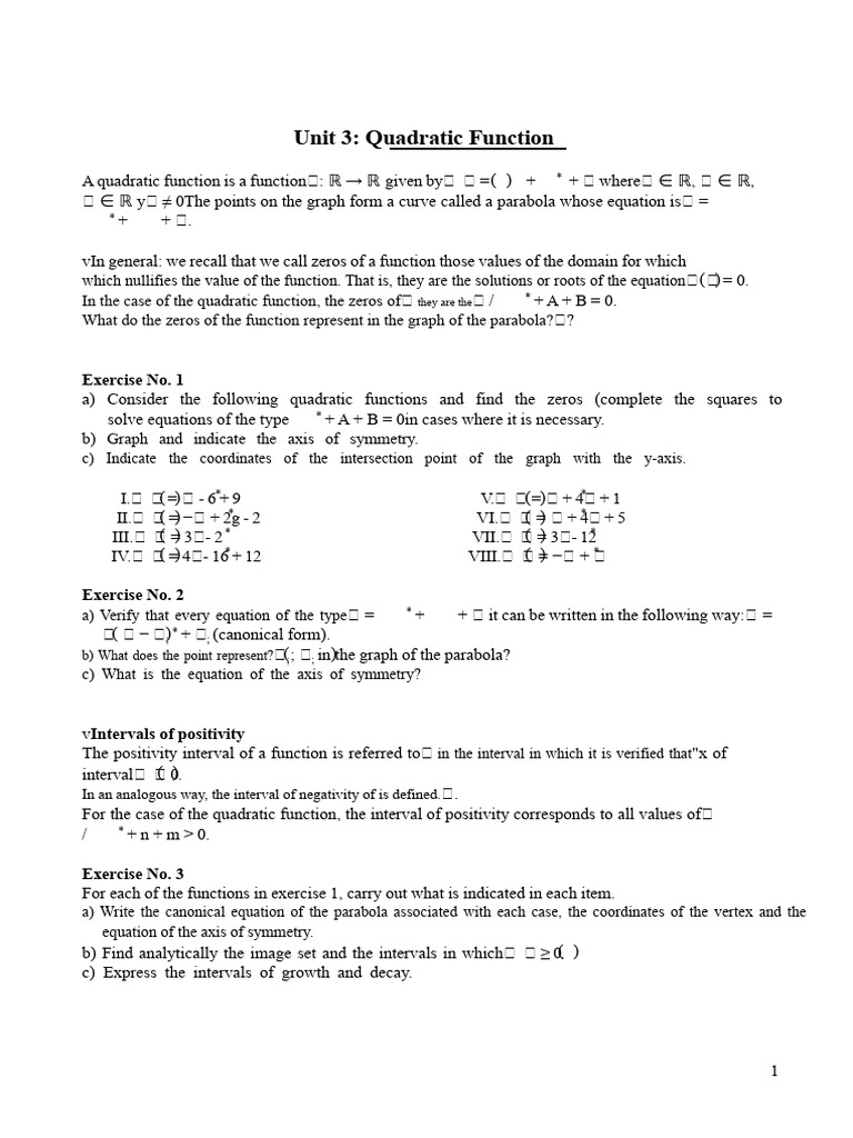 Unit 3 Quadratic Function | PDF | Quadratic Equation | Function ...
