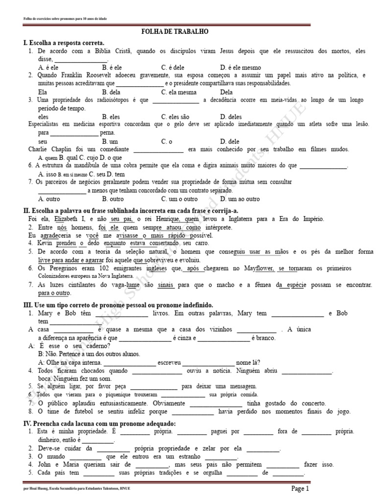 Exercícios Sobre Pronomes, 21-22, Enviado | PDF | Pronome | Família