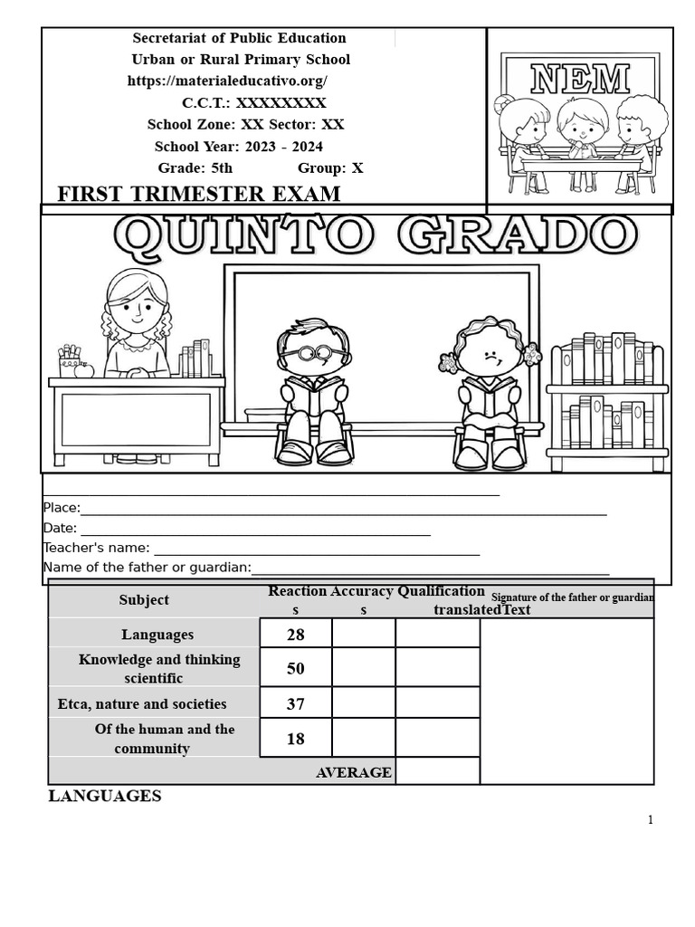 5th Grade Exam 1st Trimester 2023-2024 | PDF | Natural Satellite | Planets