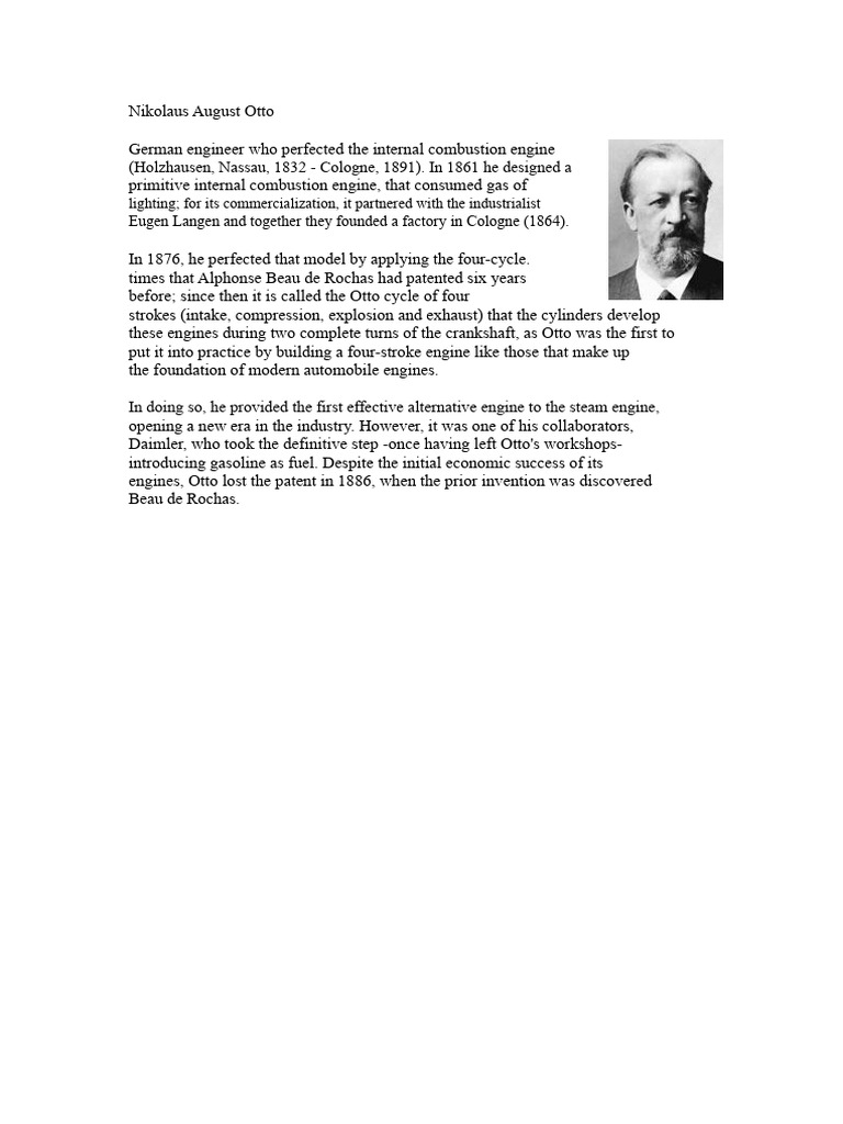 Nikolaus Otto and the Four-Stroke Engine | PDF | Internal Combustion ...