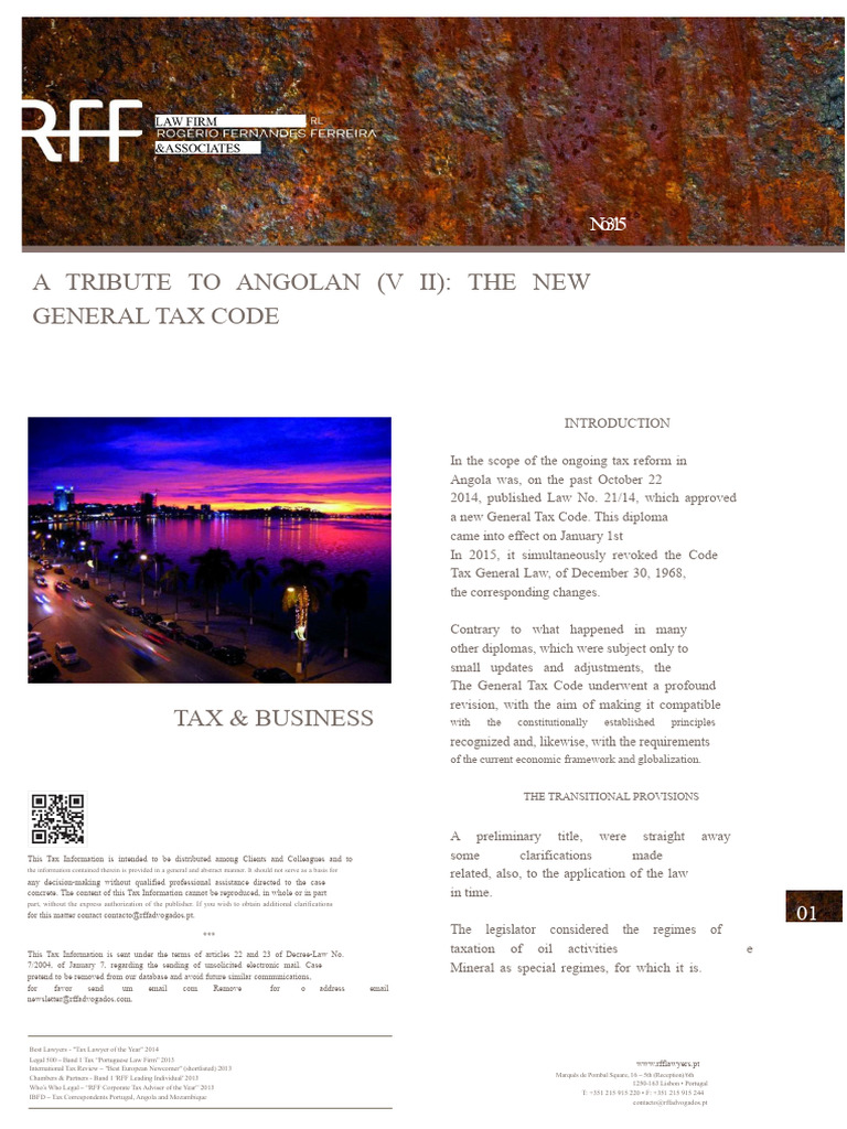 The Angolan Taxation - VII - The New General Tax Code | PDF | Taxes ...
