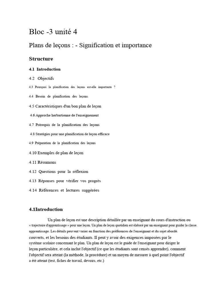 Importance de la planification des leçons | PDF | Apprentissage ...