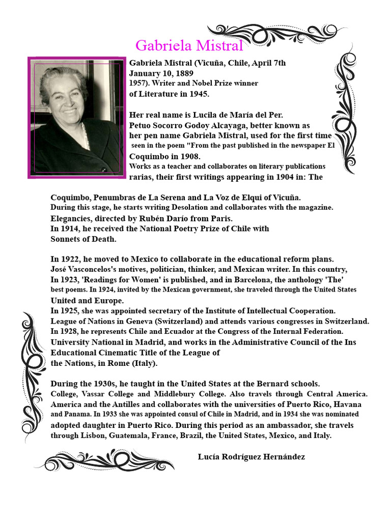 Biography of Gabriela Mistral | PDF