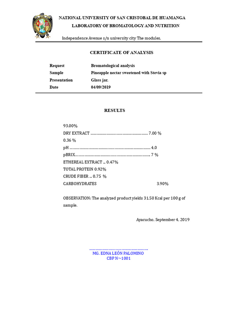 Certificate of Analysis | PDF