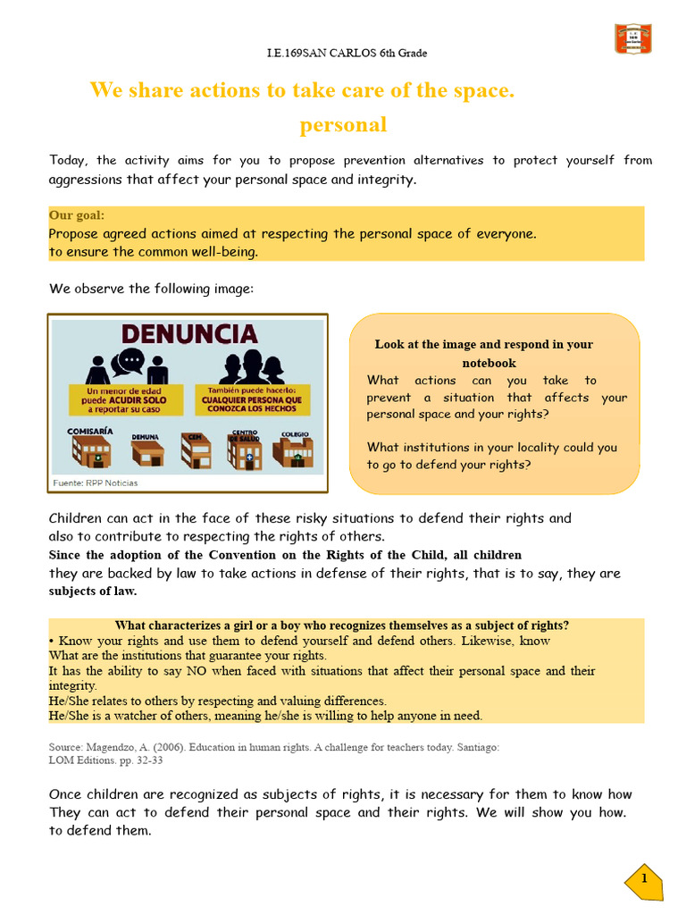 We Share Actions To Take Care of Personal Space. | PDF | Psychological ...