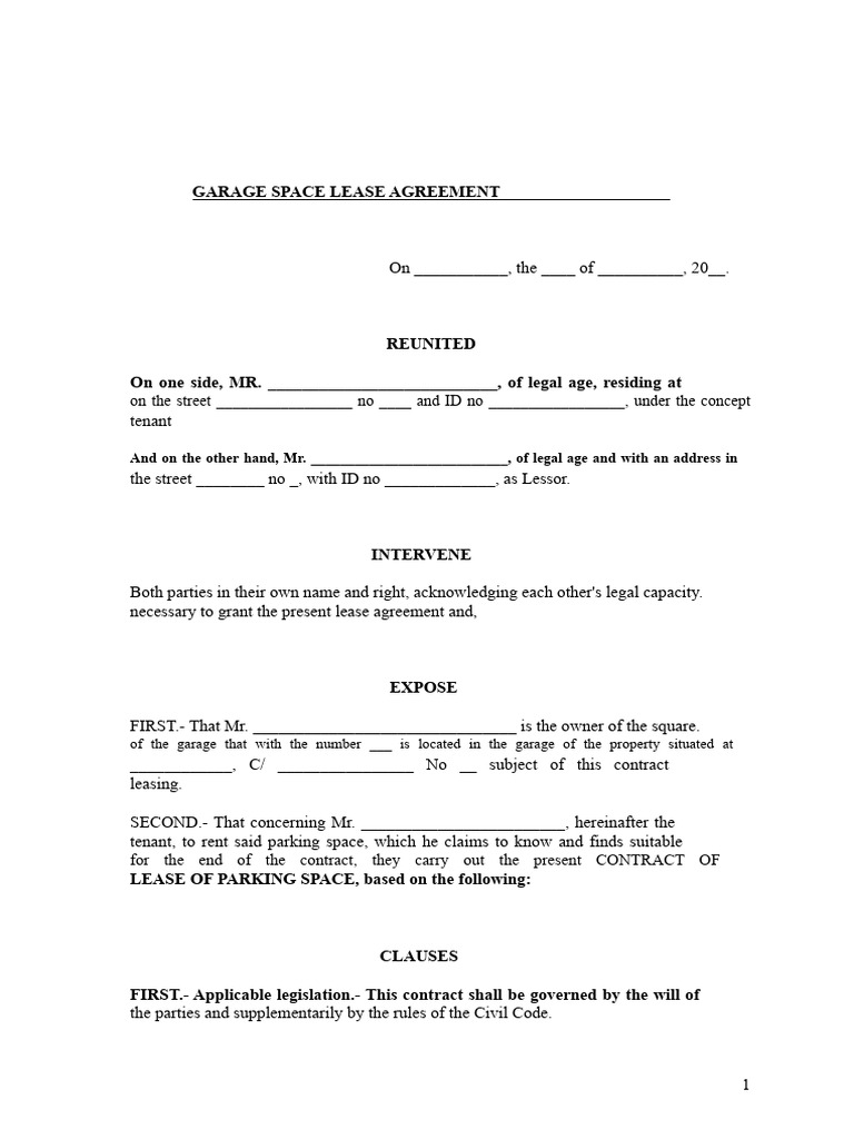 Garage Space Lease Agreement Template | PDF | Lease | Landlord