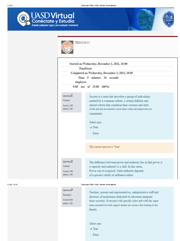 Final Exam TEG1112021 - Attempt Review | PDF | Pedagogy | Teachers