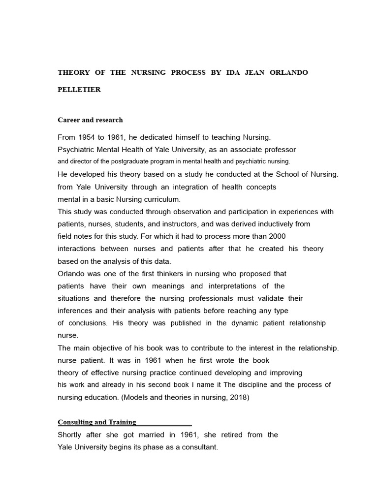 Theory of The Nursing Process by Ida Jean Orlando Pelletier | PDF | Nursing | Theory