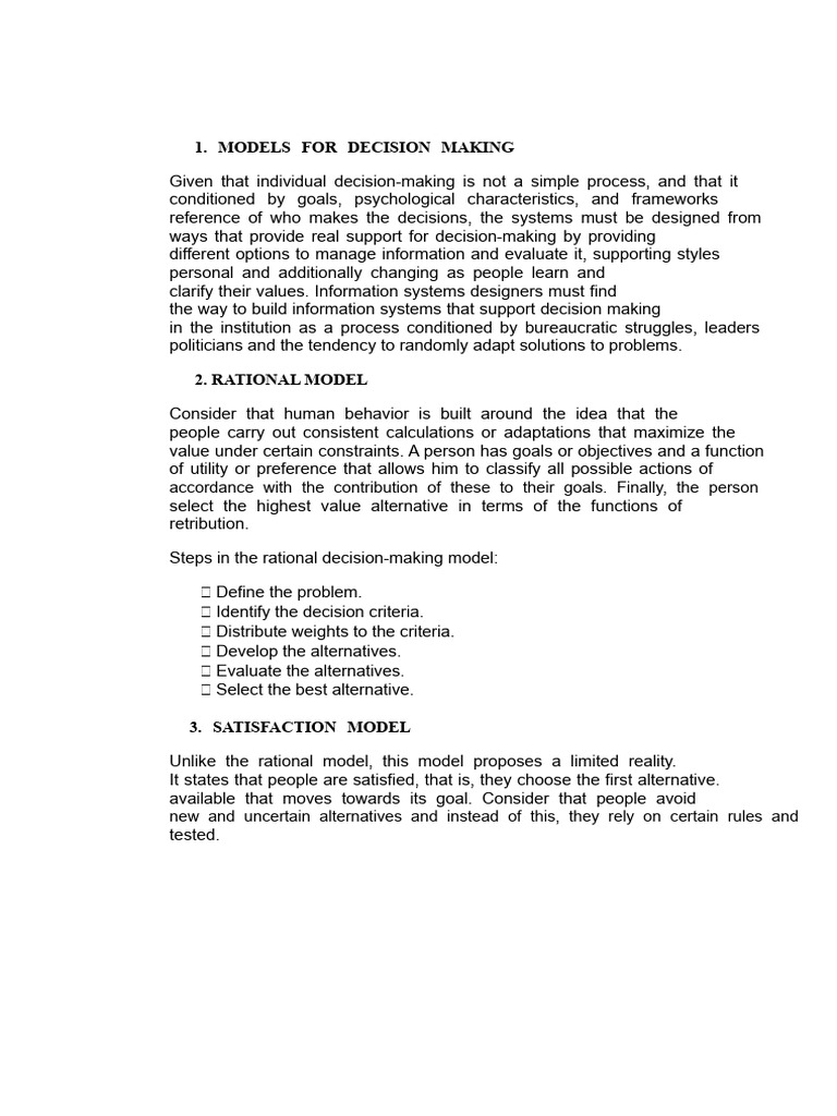 Models For Decision Making | PDF | Decision Making | Rationality