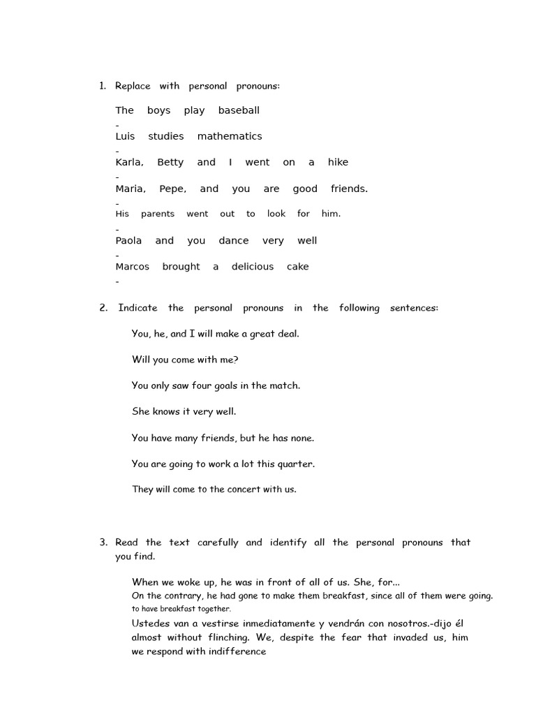 Replace With Personal Pronouns | PDF