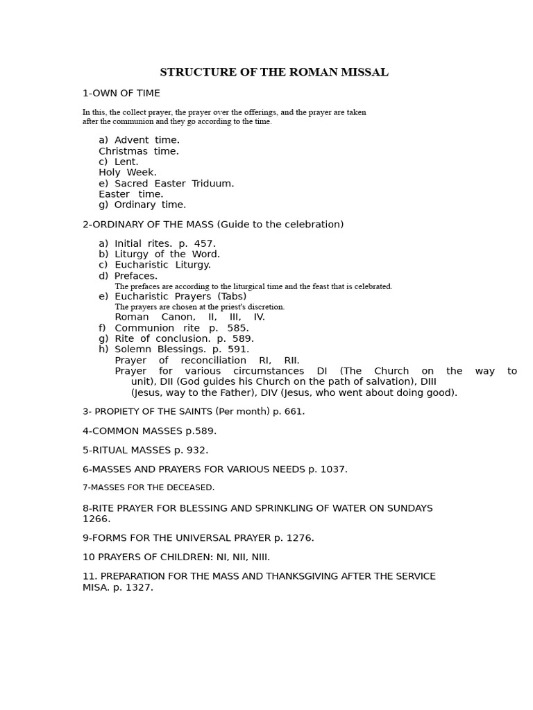 Structure of The Roman Missal | PDF