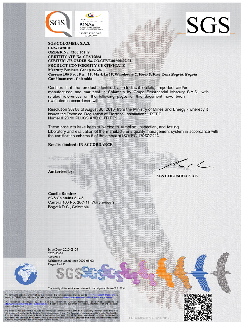 SGS Certificate Gfci 2020 | PDF | Ac Power Plugs And Sockets