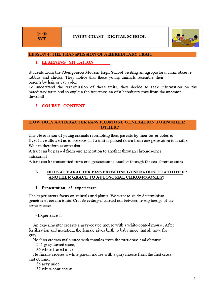 SVT 1st D - L4 - THE TRANSMISSION OF A HEREDITARY CHARACTER | PDF ...