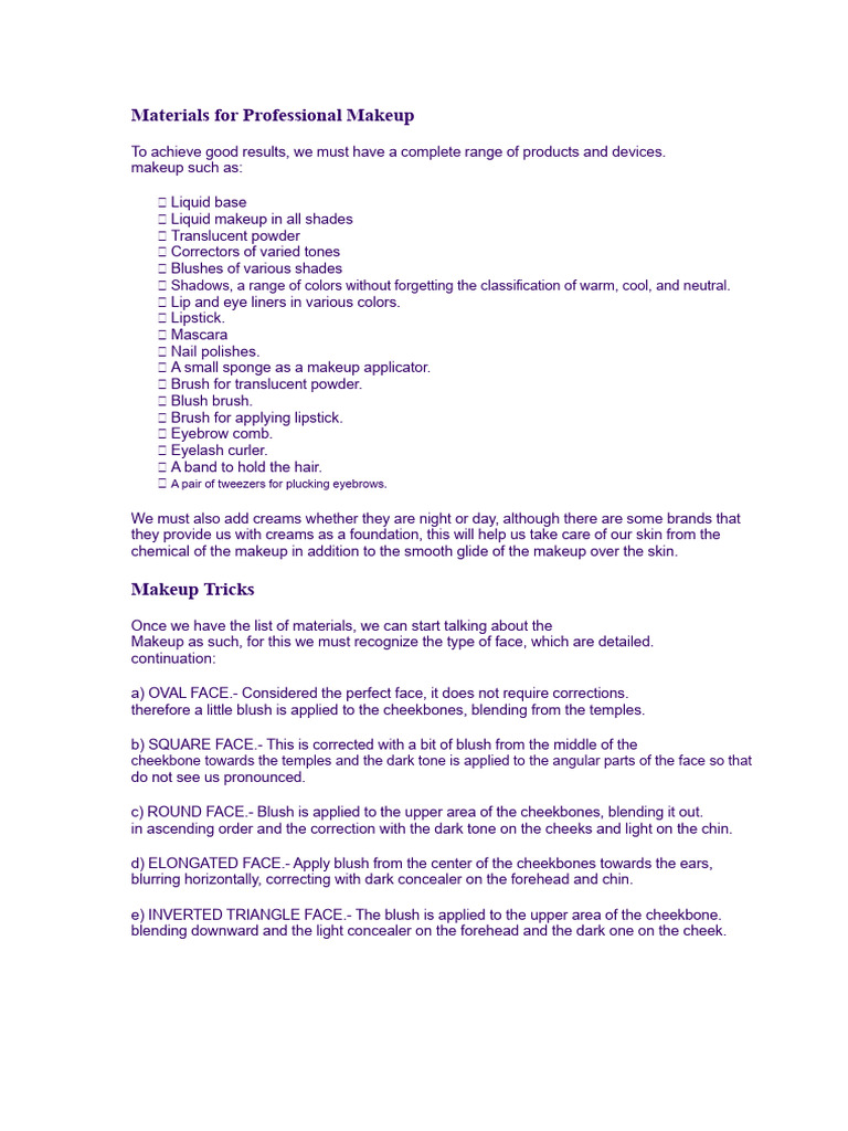 Materials For Professional Makeup | PDF | Cosmetics | Eyebrow