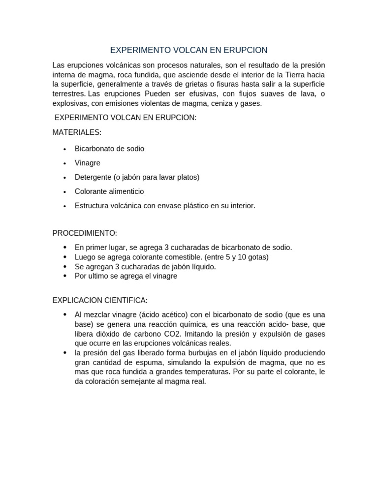 Experimento Volcan en Erupcion | PDF