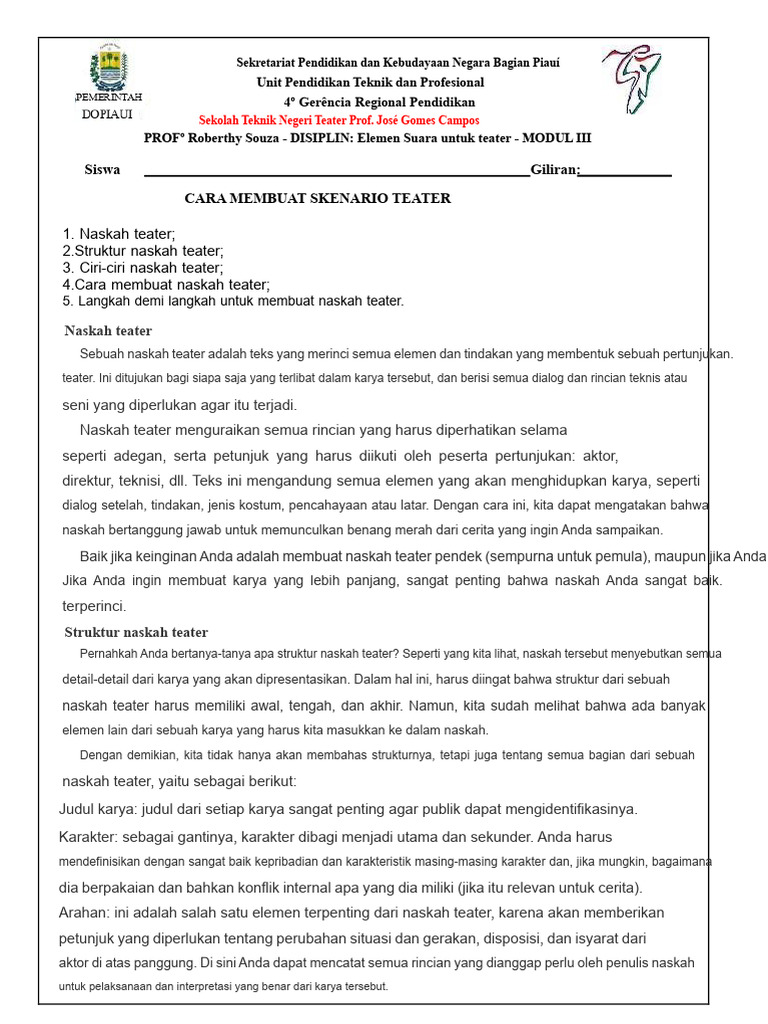 Cara Membuat Skenario Pertunjukan Teater | PDF