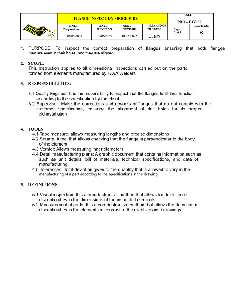 Flange Inspection Procedure Guide | PDF | Engineering Tolerance ...