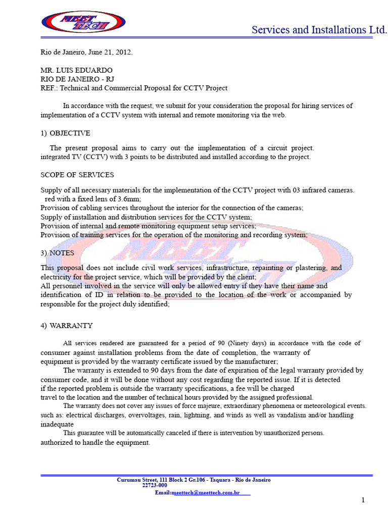 CCTV Installation Proposal for Rio | PDF | Closed Circuit Television