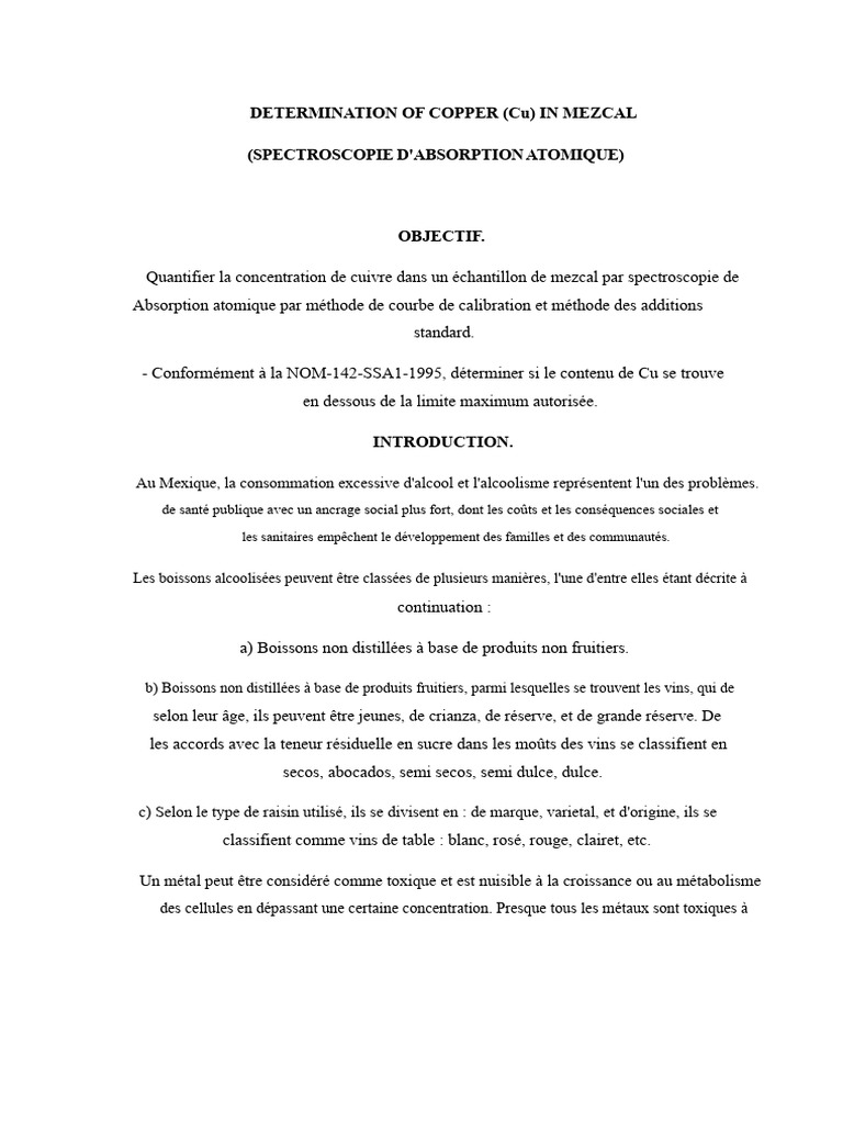 Détermination du Cu dans le mezcal | PDF | Cuivre | Boisson