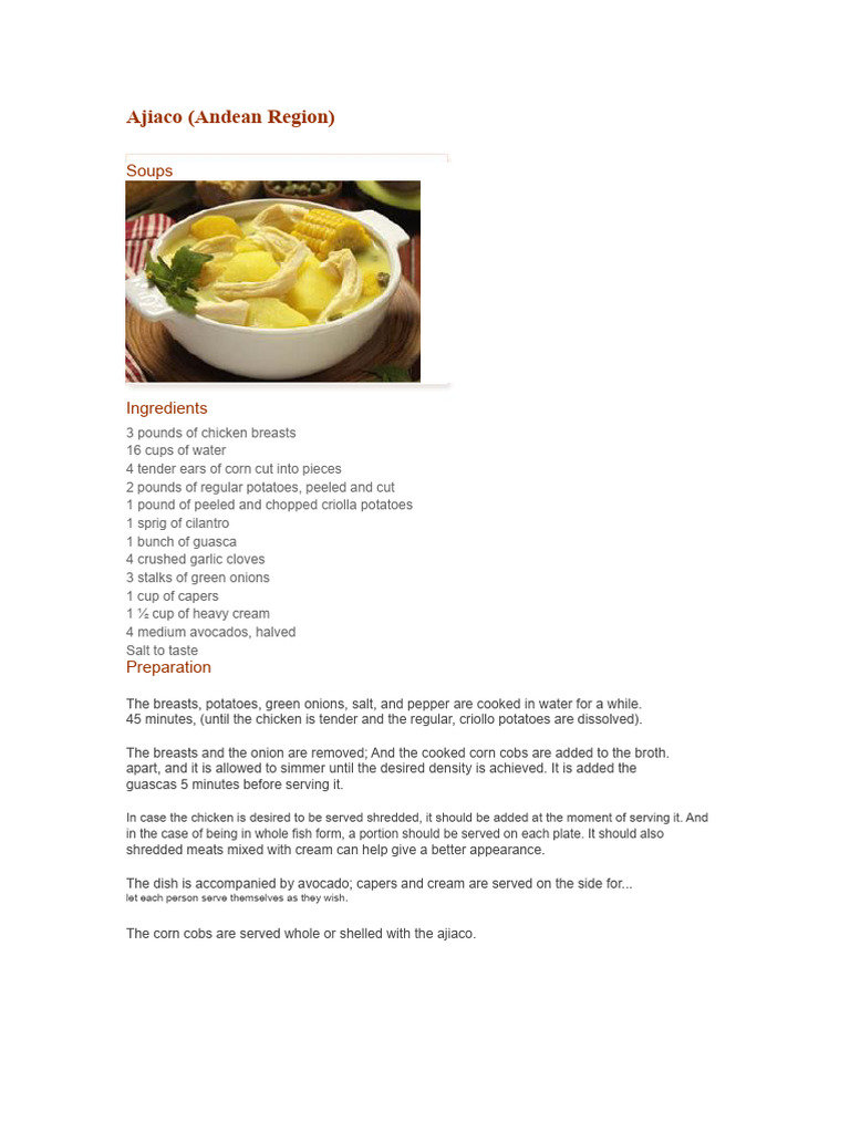 Ajiaco | PDF | Cuisine | Food And Drink Preparation