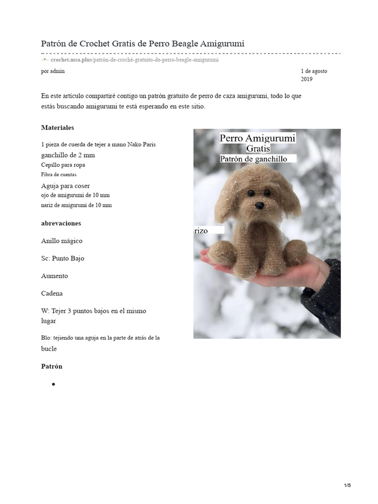 Crochet Msa Plus-Amigurumi Perro Beagle Patrón de Crochet Gratis | PDF ...
