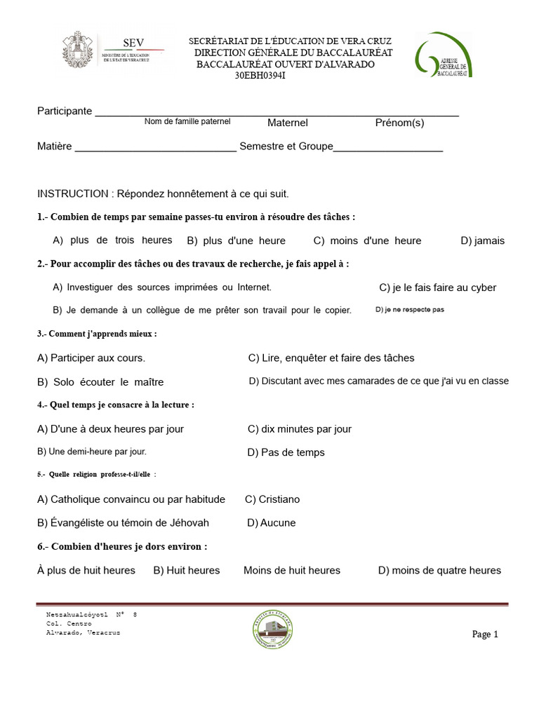 Questionnaire sur l'éducation et l'éthique | PDF | Liberté | Moralité