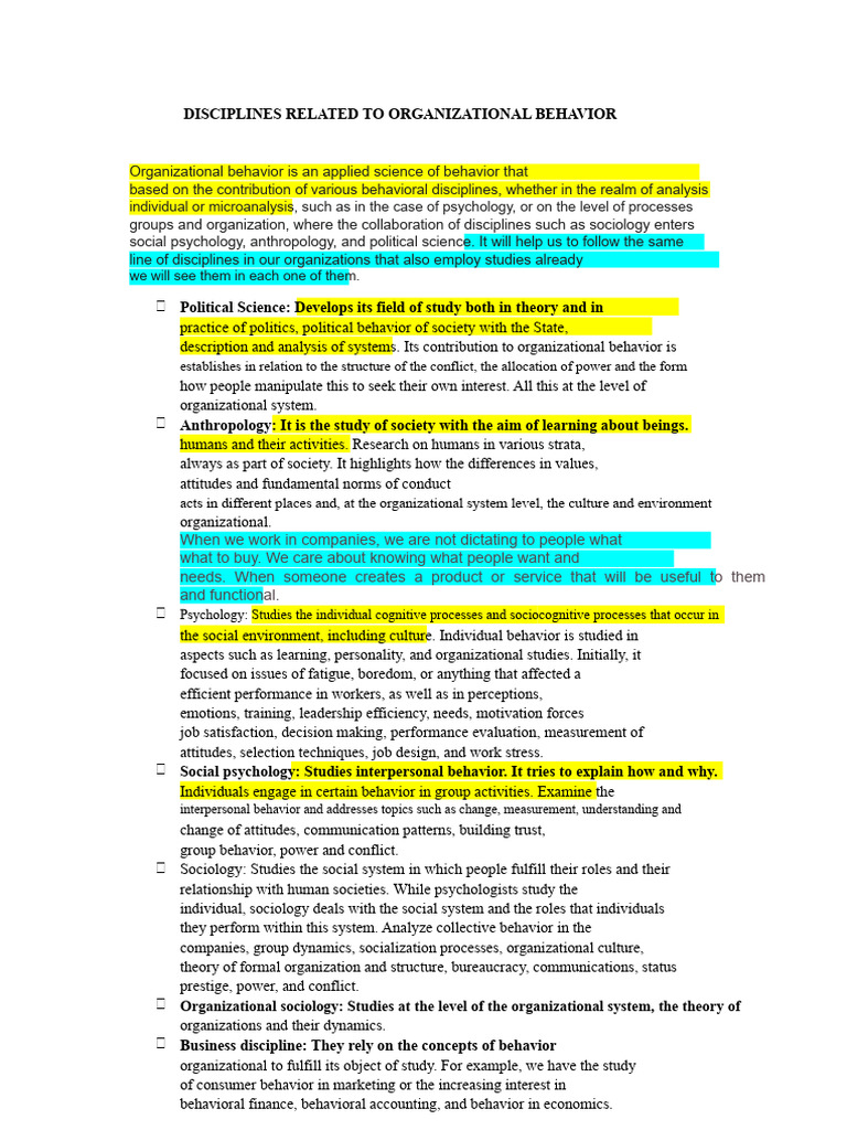 Disciplines Related To Organizational Behavior | PDF | Organizational ...